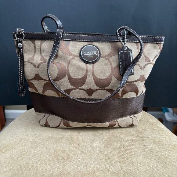 Coach | Bags | Coach Signature Stripe Canvas Shoulder Bag | Poshmark